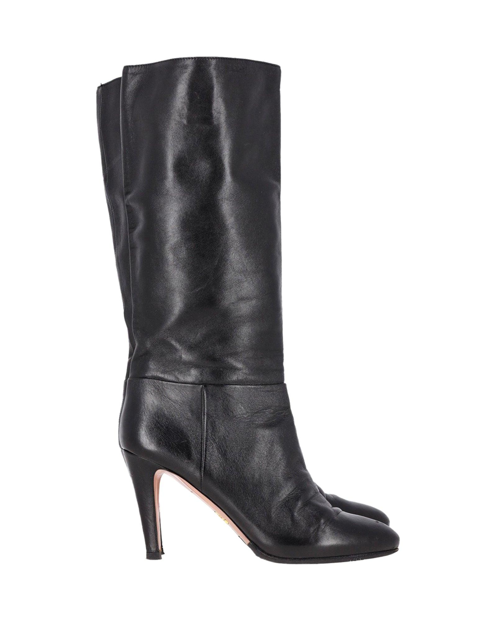 Prada Mid-Calf Heeled Boots in Black | Lyst