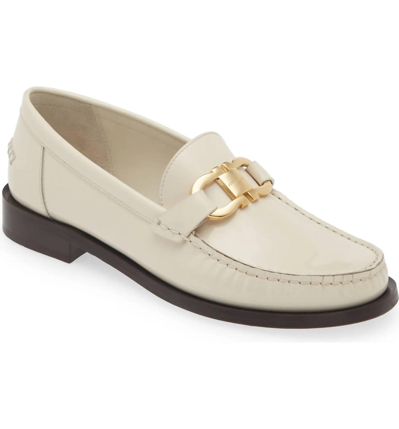 Ferragamo Maryan Bit Patent Leather Loafer Shoes in White | Lyst