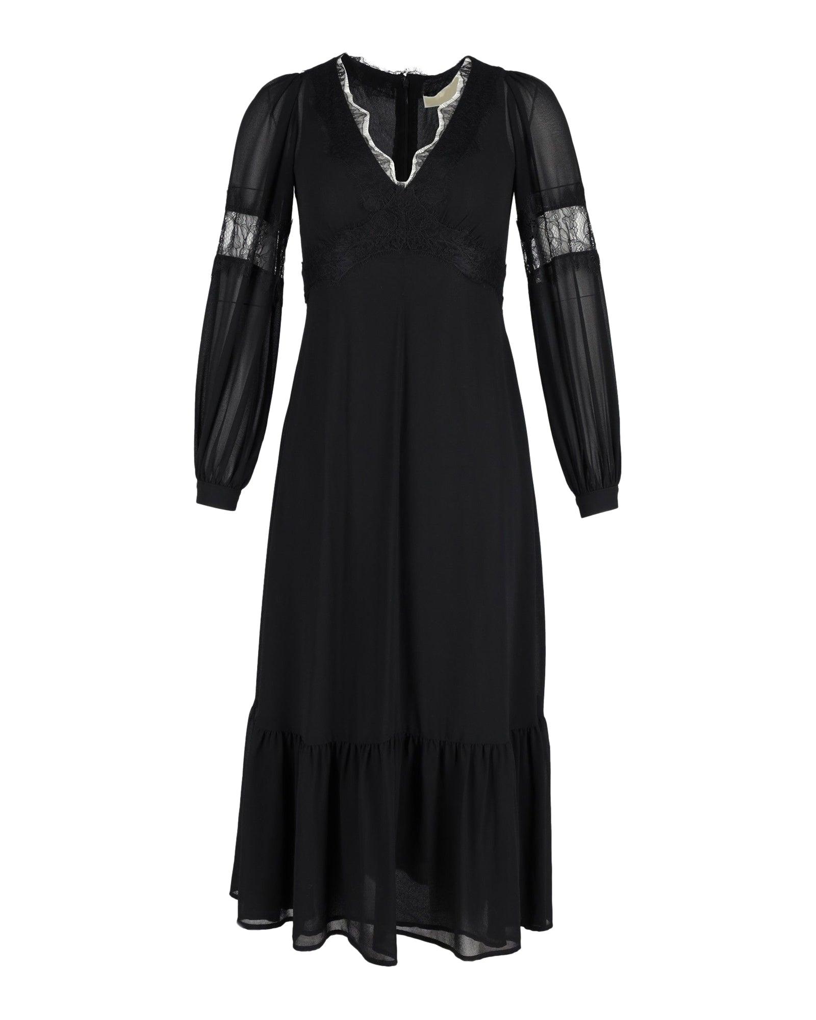 Michael Kors Michael Lace-Trimmed Midi Dress in Black | Lyst