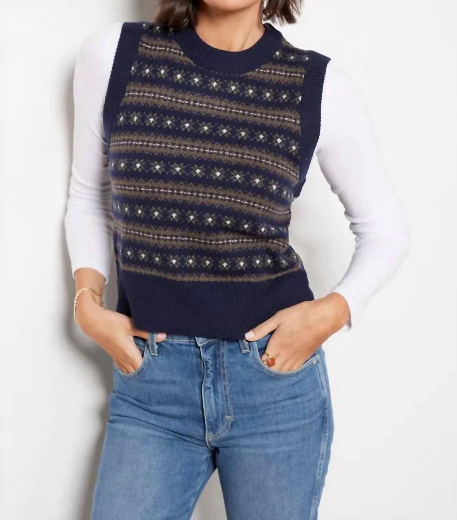 Faherty Highland Fair Isle Sweater Vest In Navy in Blue | Lyst