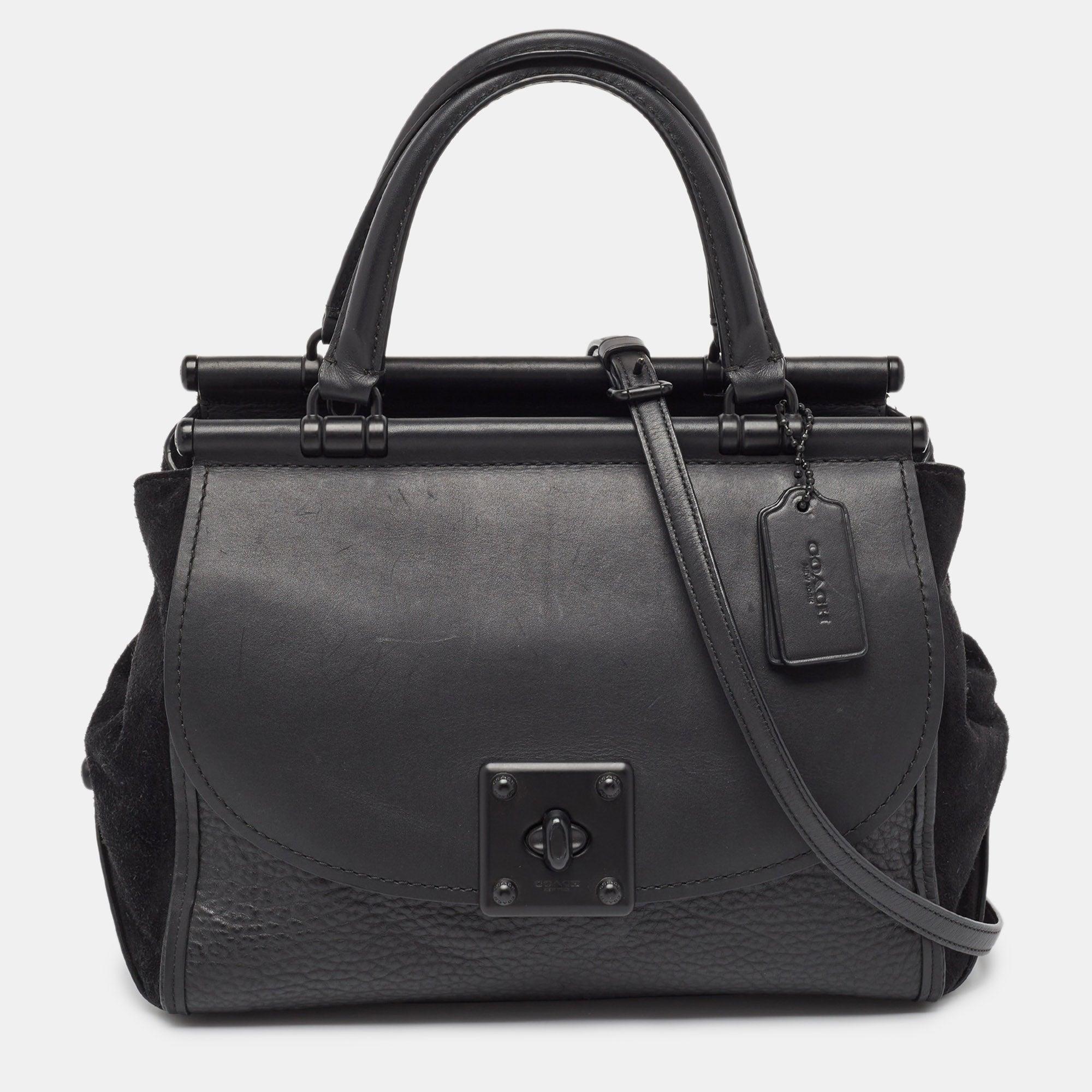 COACH Leather And Suede Drifter Carryall Satchel in Black | Lyst