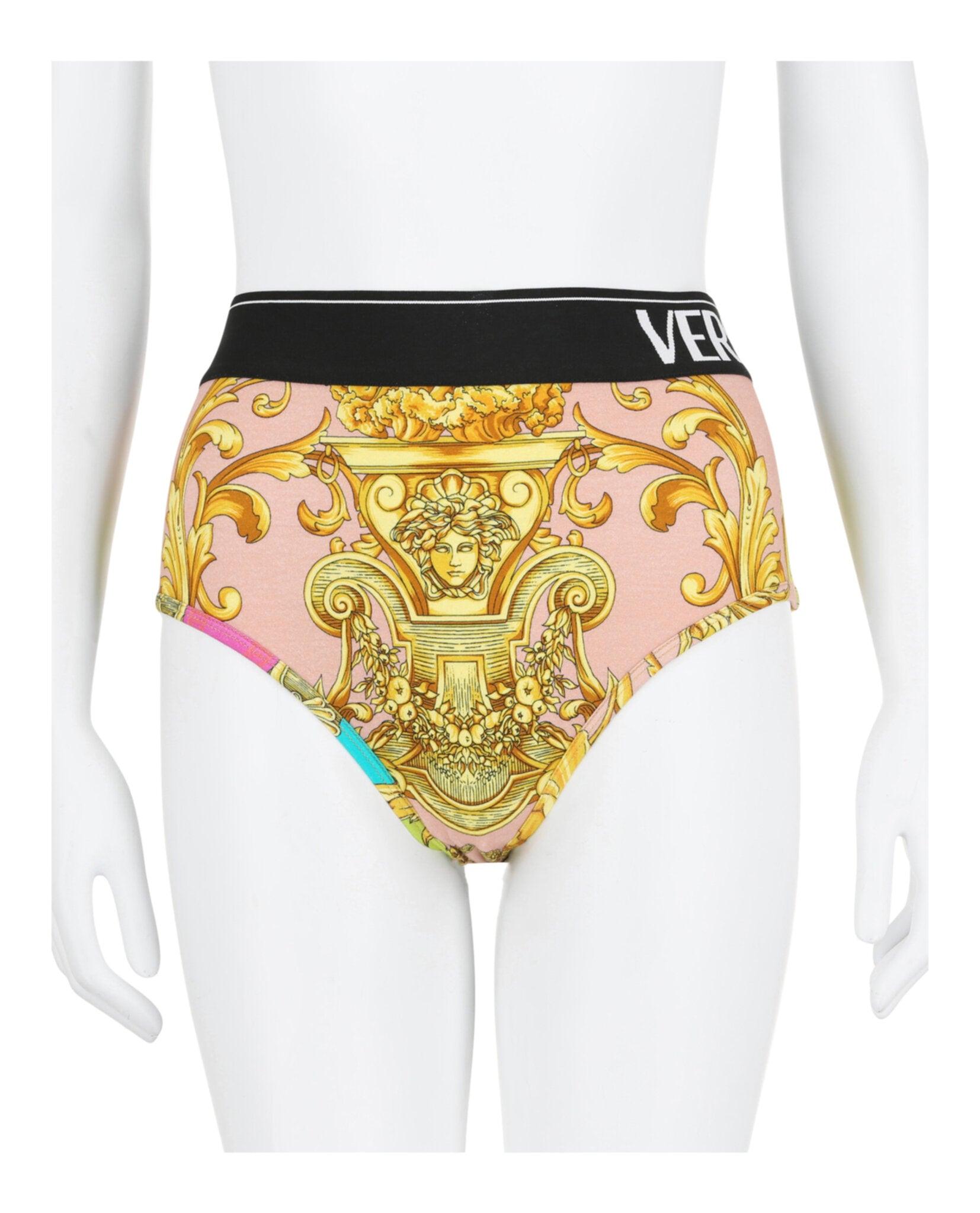 Versace Borocco Goddess Print High Rise Brief in White | Lyst