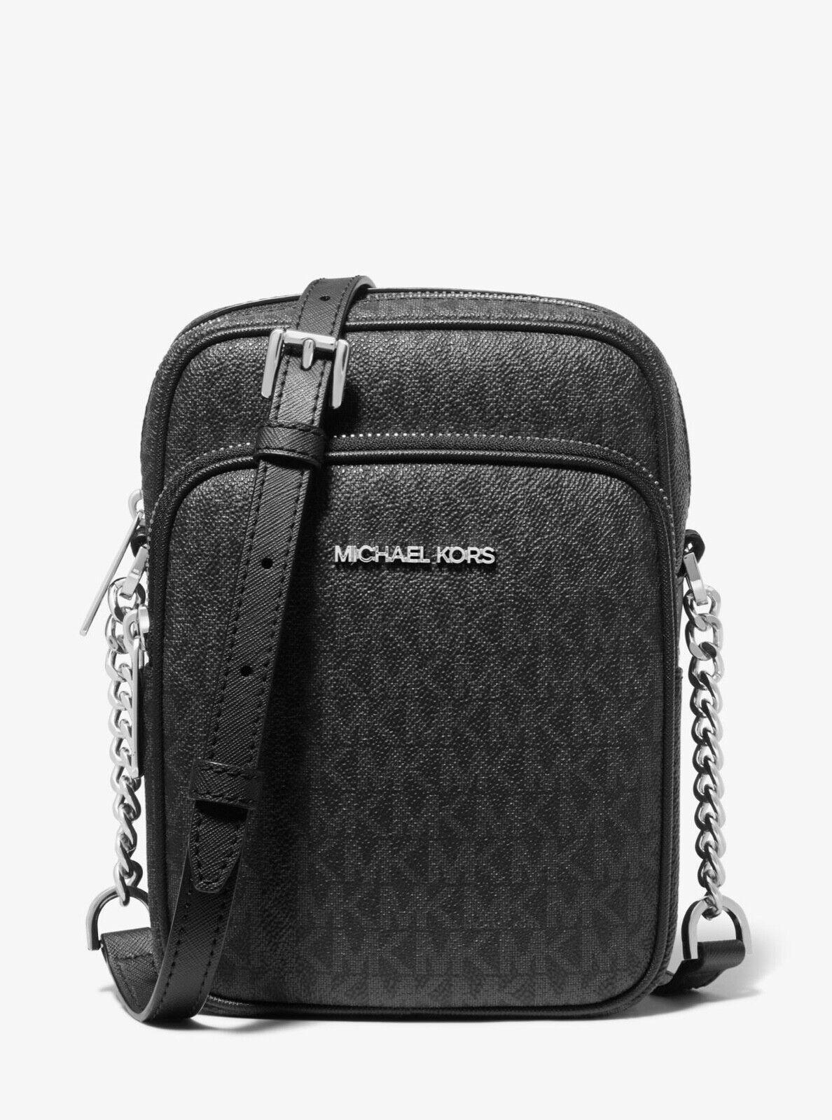 Michael Kors Jet Set Travel Mk Signature Pvcf Crossbody Bag in Black | Lyst