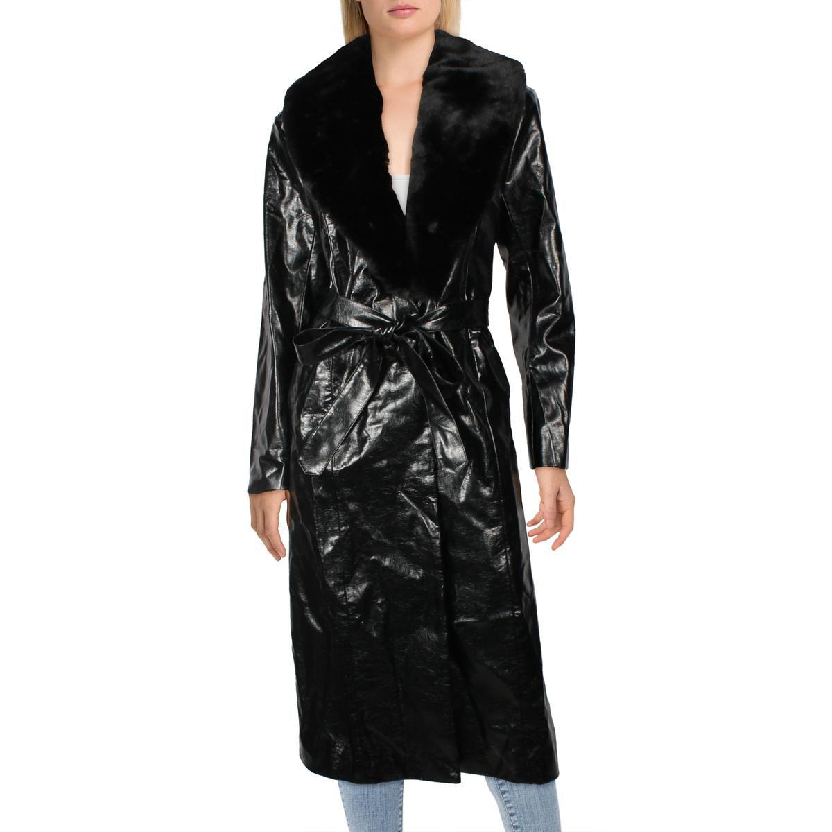 Danielle Bernstein Faux Leather Long Trench Coat in Black | Lyst