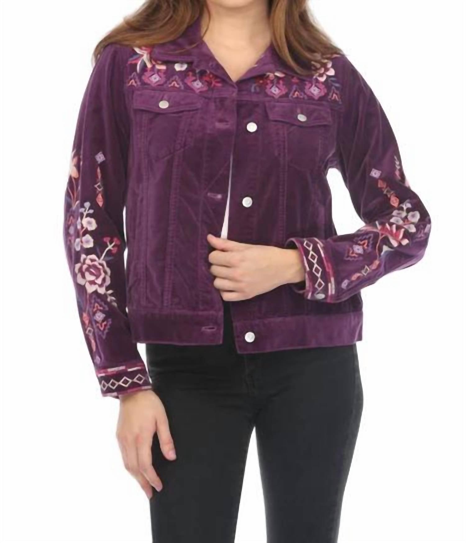 Johnny Was Velvet Trucker Jacket in Purple | Lyst