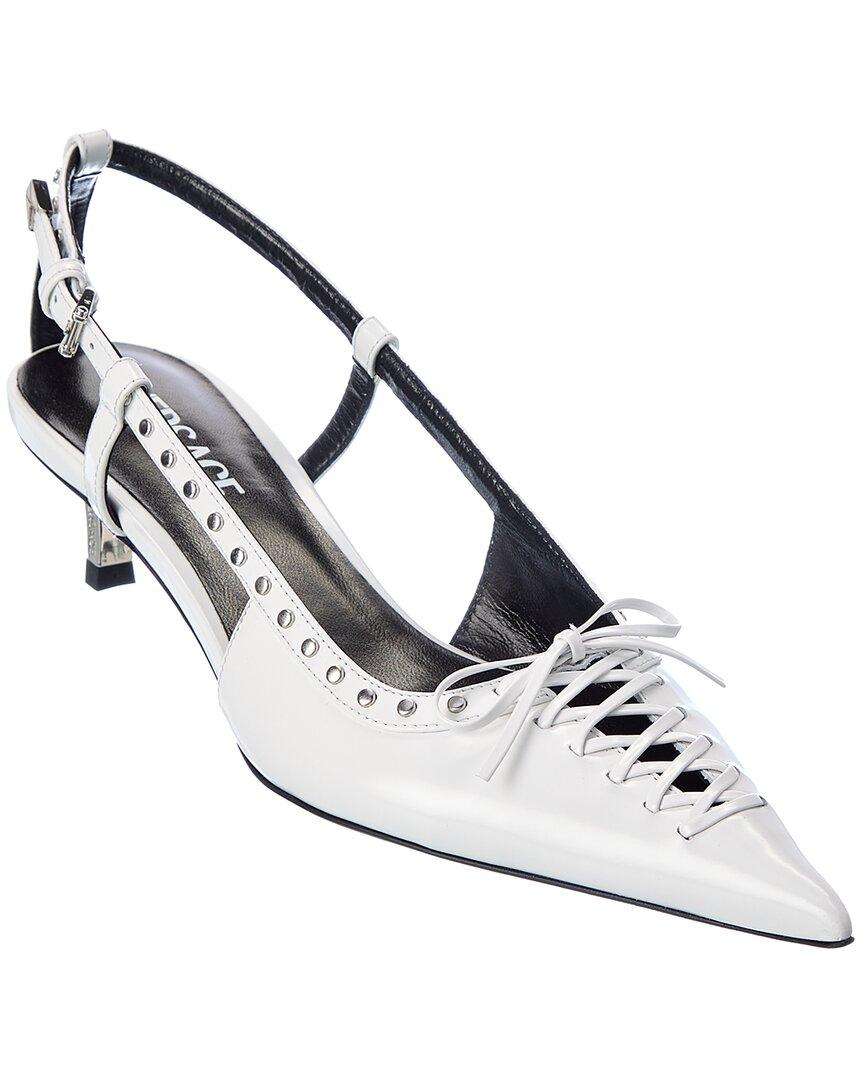 Versace Laced Pin-point Leather Slingback Pump in White | Lyst
