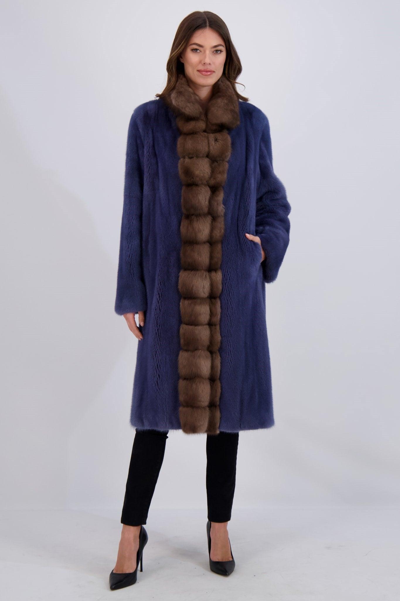 Gorski Mink Short Coat With Sable Collar & Trim in Blue | Lyst