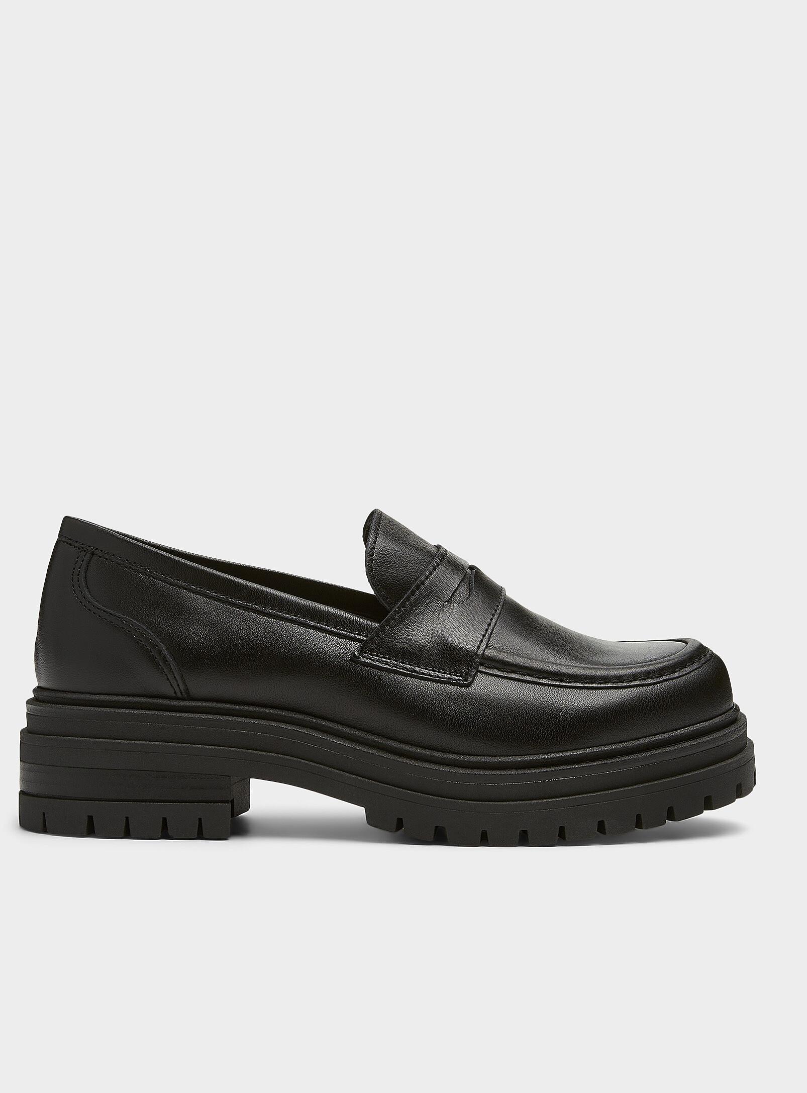 Simon's Notched Platform Soles Leather Penny Loafers in Black | Lyst