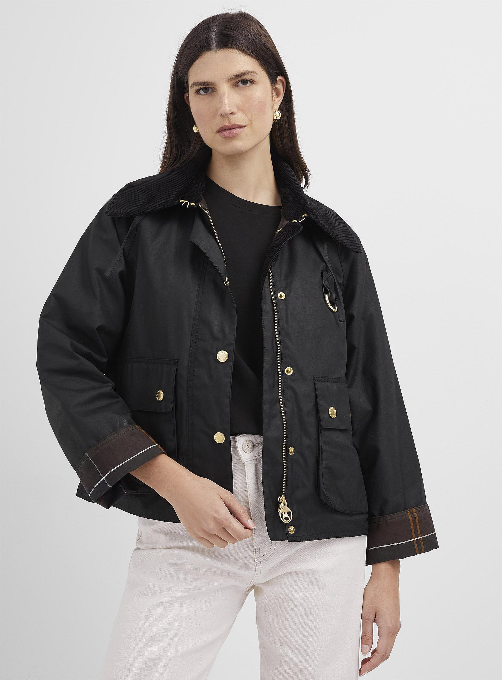 Barbour Reighton Spey Velvet Collar Waxed Jacket in Black | Lyst
