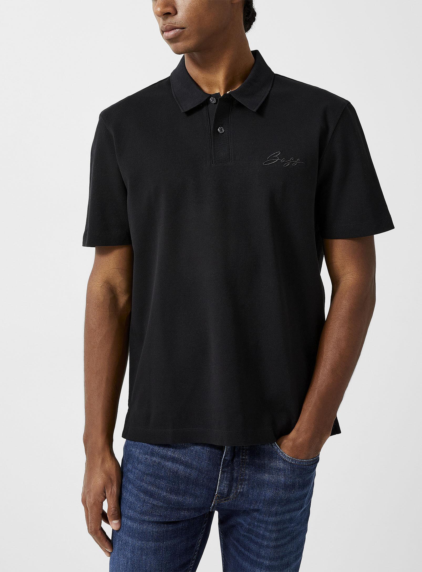 BOSS Cursive Logo Black Polo Shirt for Men | Lyst