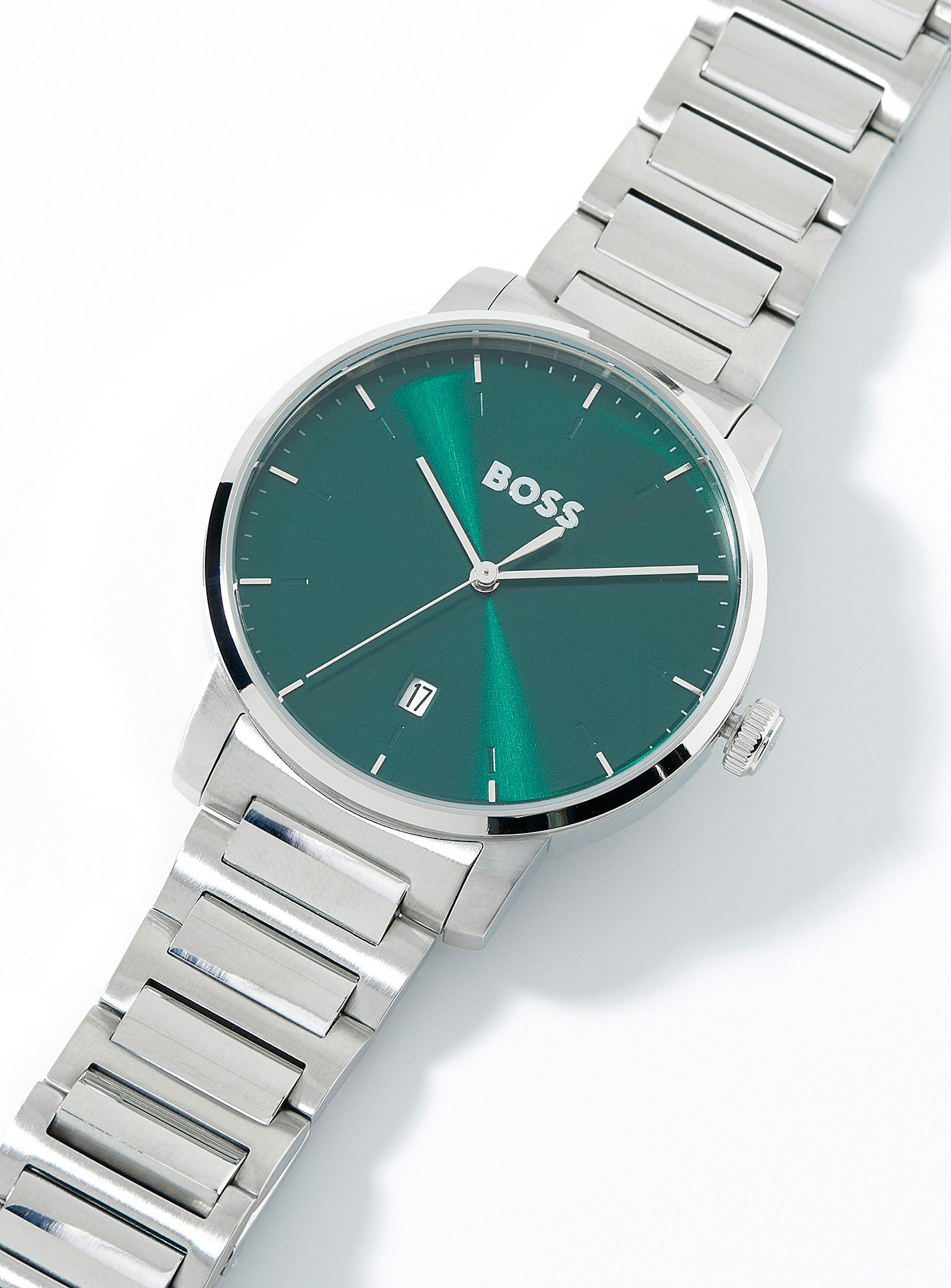 BOSS Emerald Green Face Silver Watch in Blue for Men | Lyst