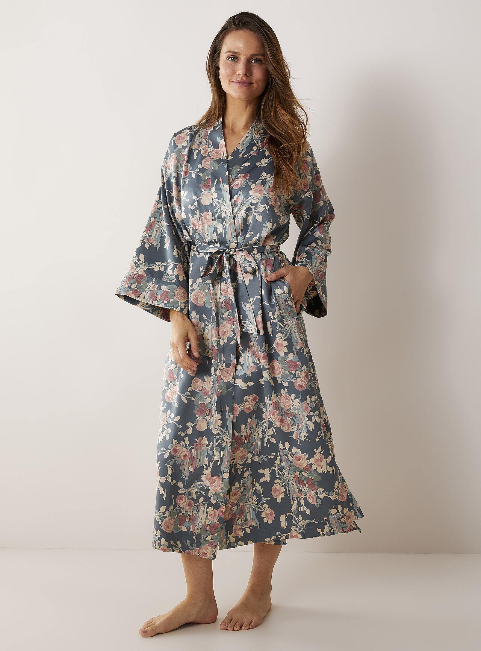 Ralph Lauren Floral Satiny Robe in Blue | Lyst