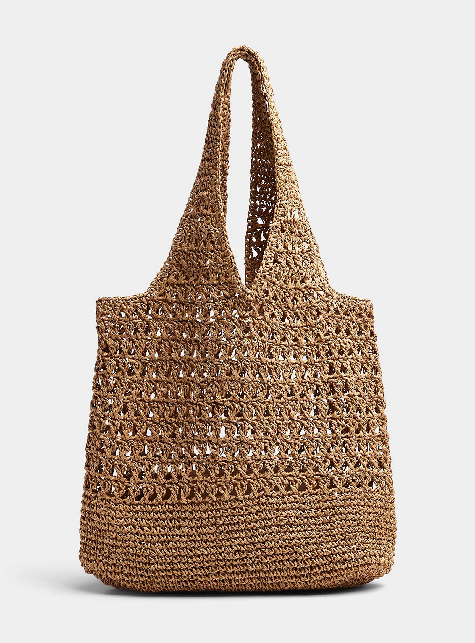 Simon's Solid Braided Straw Openwork Tote in Brown | Lyst