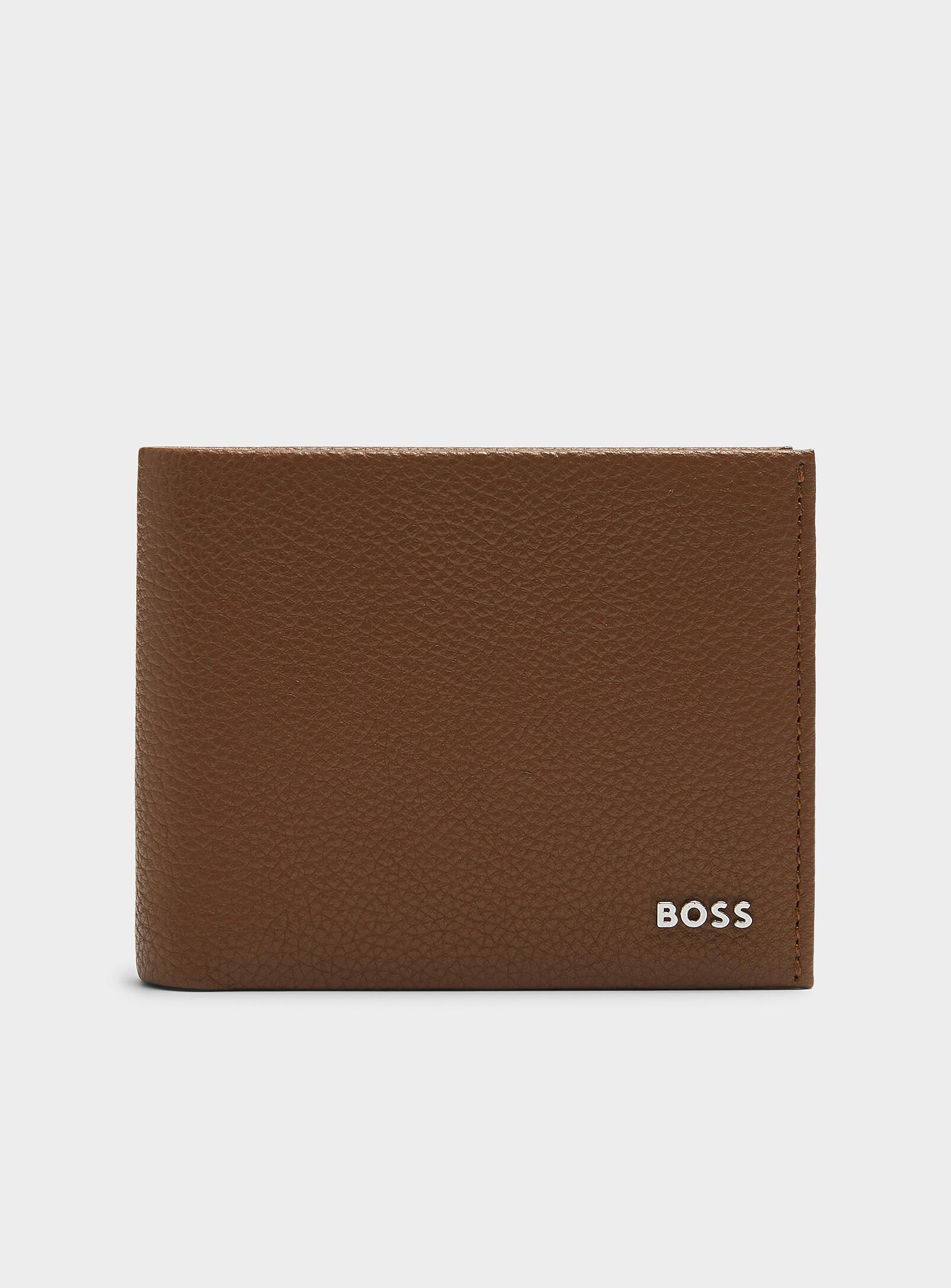 BOSS Silver Logo Grained Leather Wallet in Brown for Men | Lyst