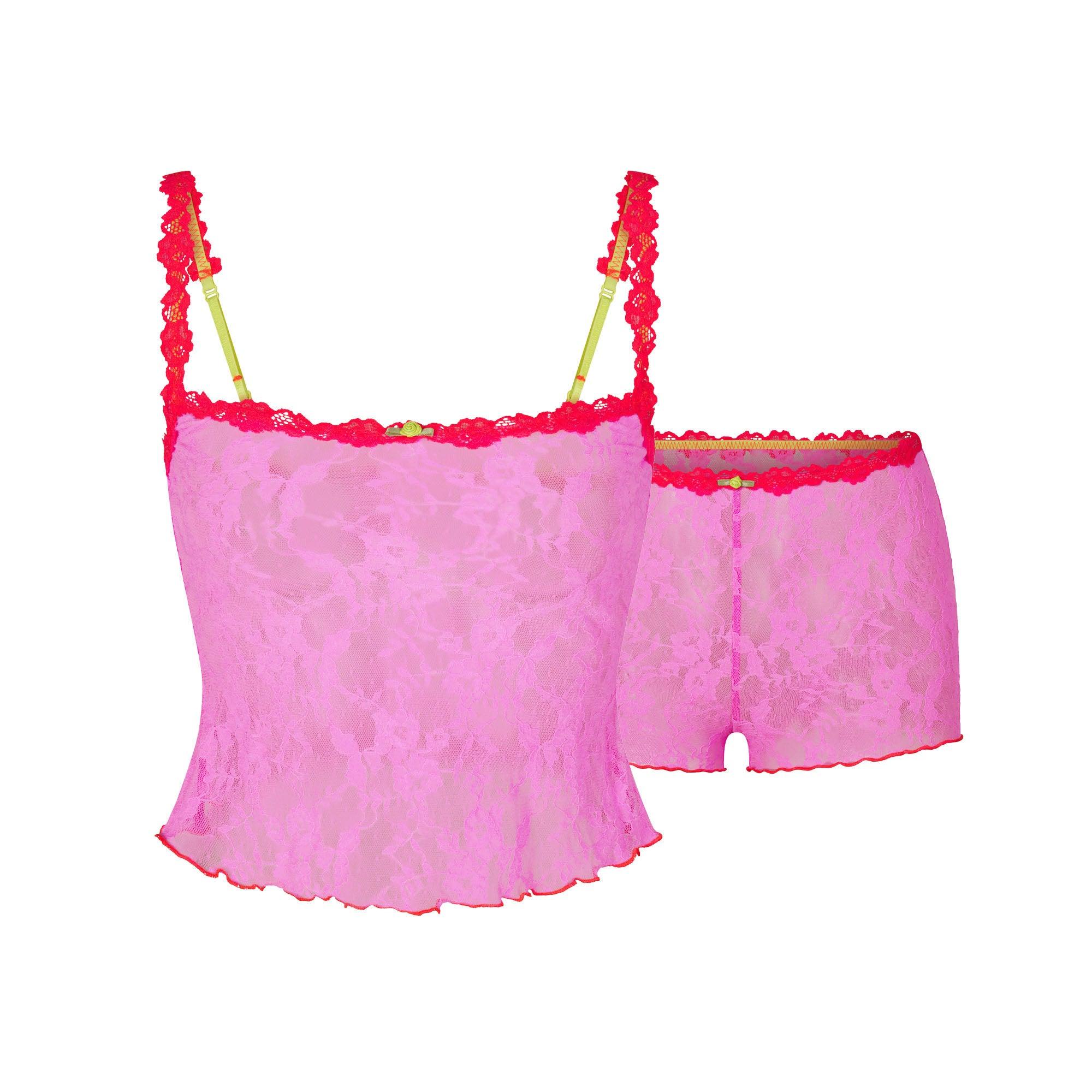 Skims Sleepover Lace Cami Top And Tap Short Set in Pink | Lyst