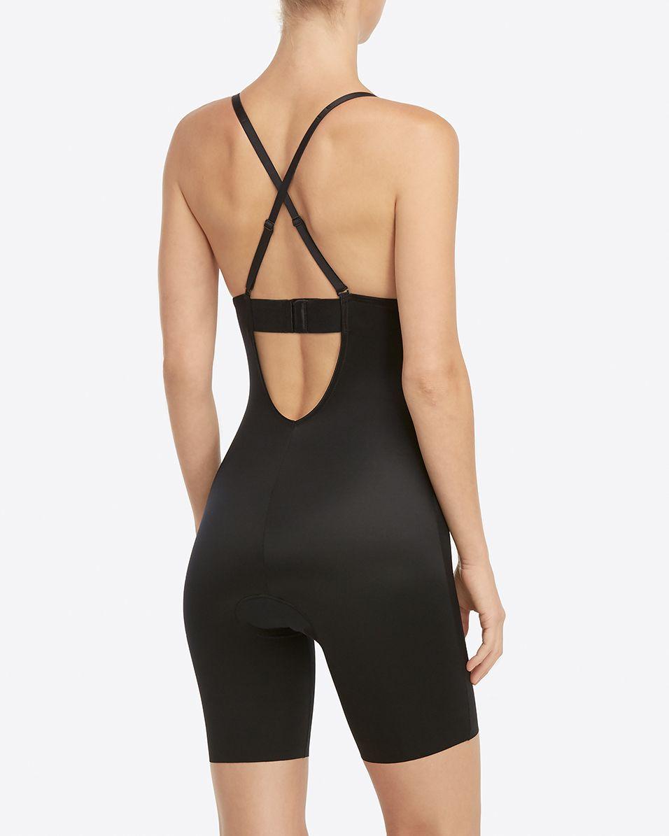 Spanx Synthetic Suit Your Fancy Plunge Low Back Mid Thigh Bodysuit