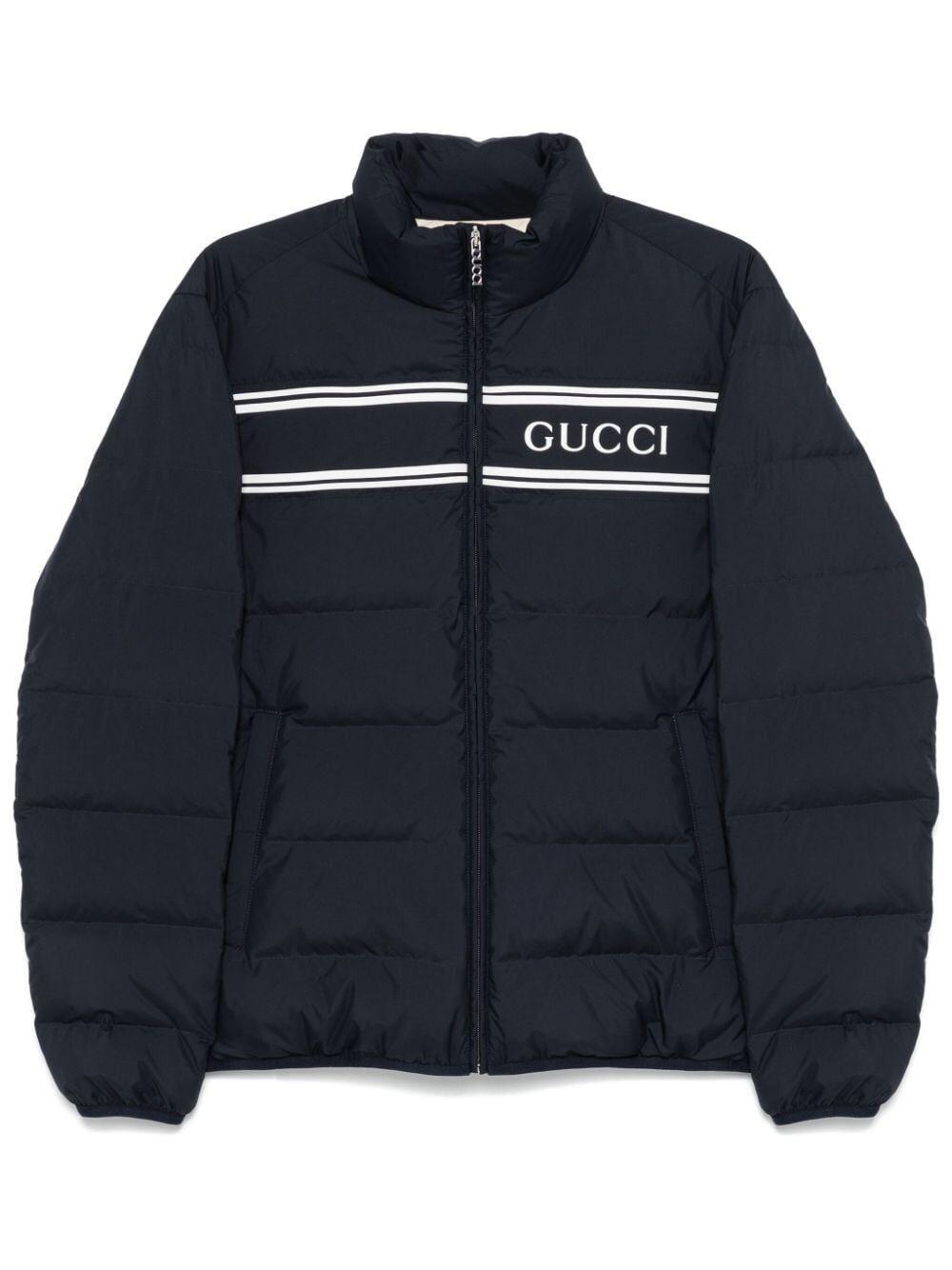 Gucci Rubberised-Logo Puffer Jacket in Blue for Men | Lyst