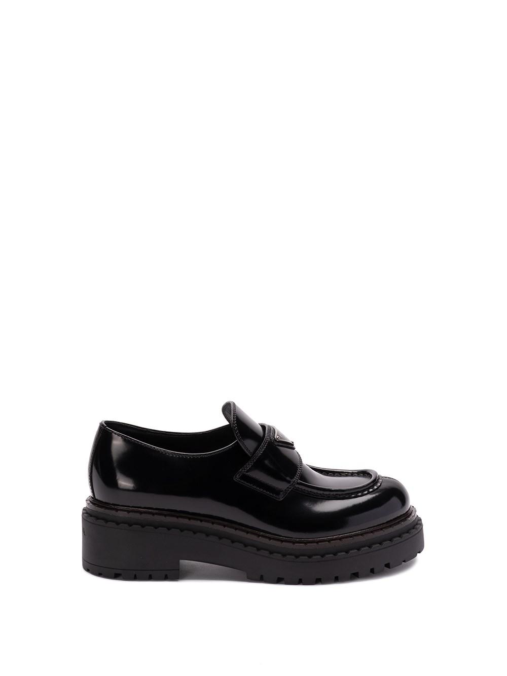 Prada `Double Chocolate` Brushed Leather Loafers in Black | Lyst