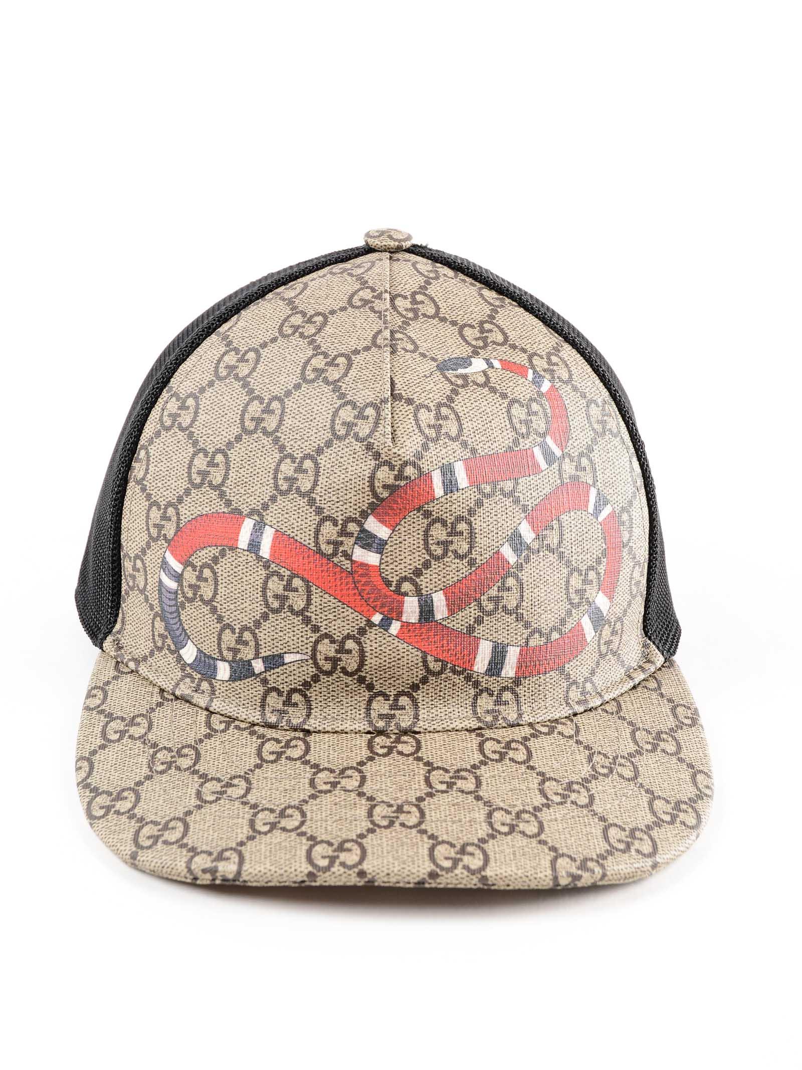Gucci Canvas Snake-print GG Supreme Baseball Hat, Brown for Men - Lyst