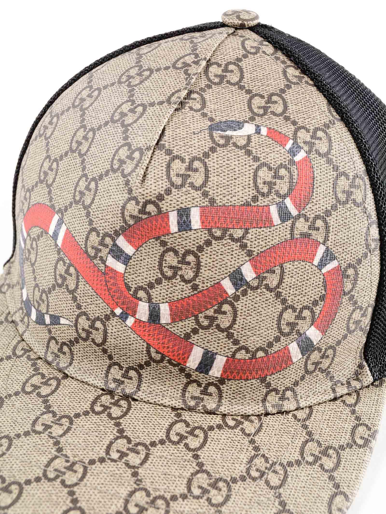 Gucci Canvas Snake-print GG Supreme Baseball Hat, Brown for Men - Lyst