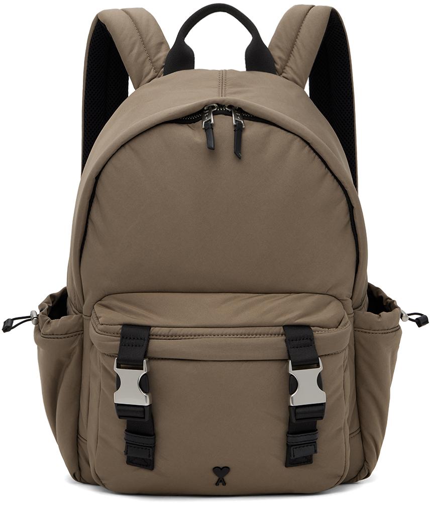 Ami Paris Taupe Ami De Cœur Backpack in Black | Lyst