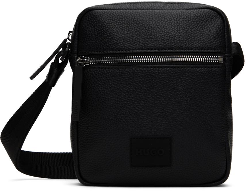 HUGO Black Faux-leather Reporter Logo Patch Bag for Men | Lyst