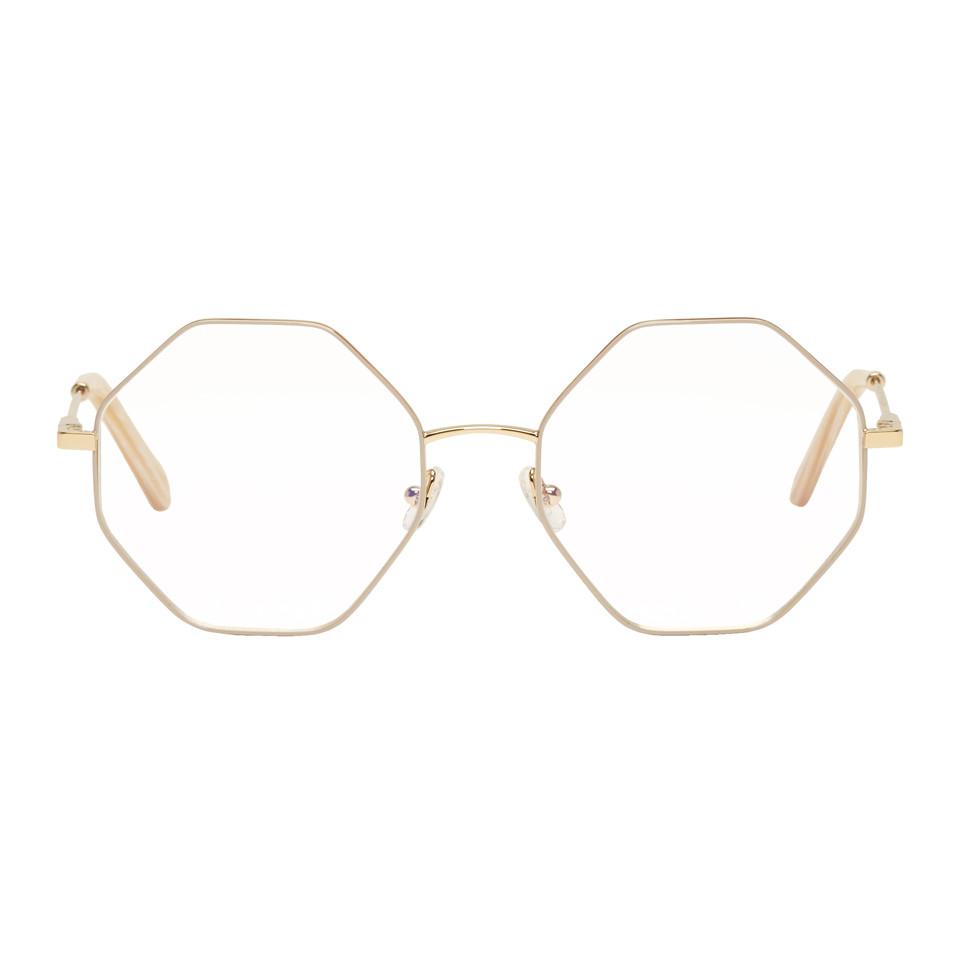 Chloé Rubber Gold And Beige Hexagon Glasses In Metallic Lyst