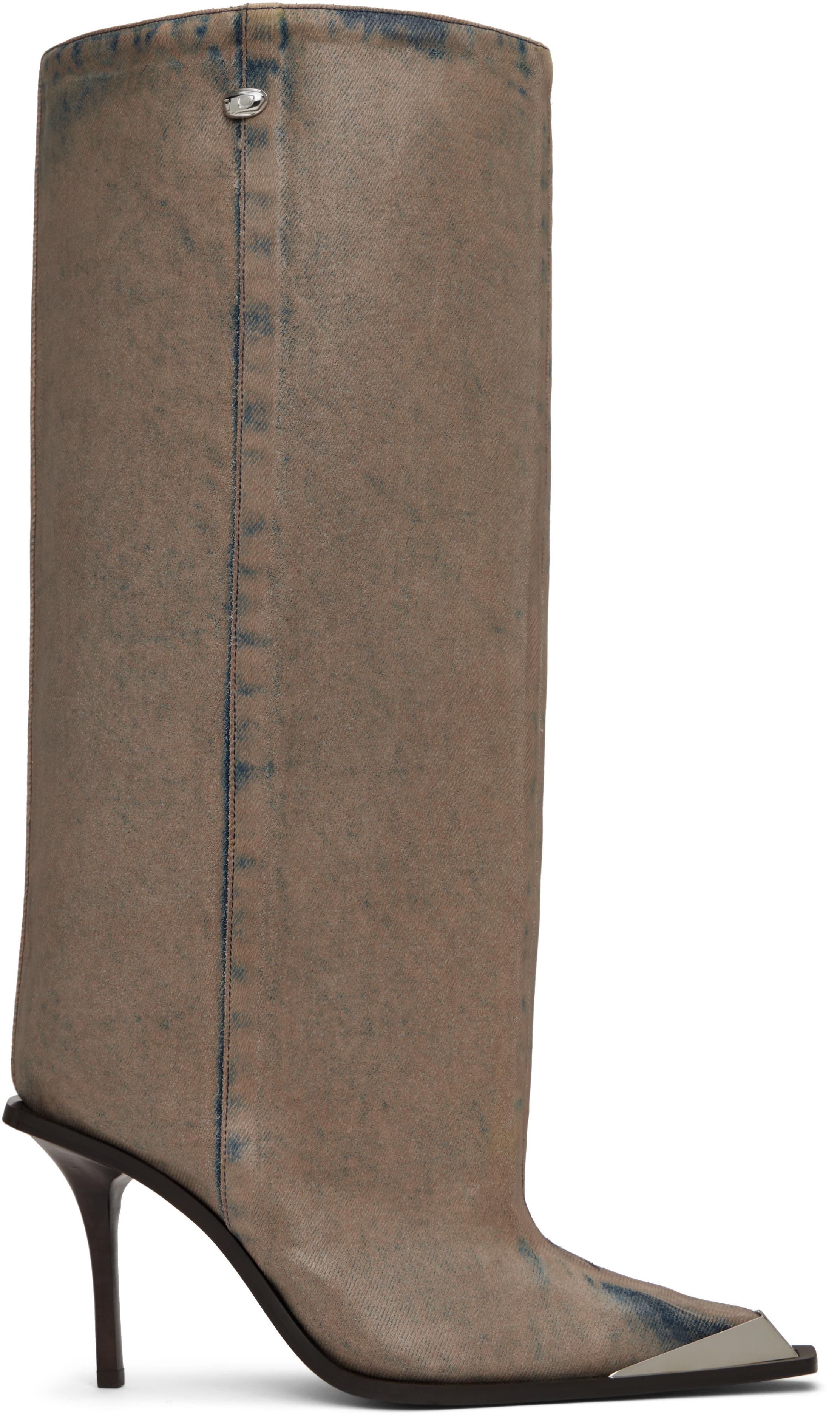 DIESEL Taupe D-Tona Wb Tall Boots in Brown | Lyst