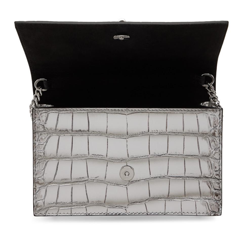 Alexander McQueen Suede Silver Croc Mini Skull Bag in Metallic - Lyst