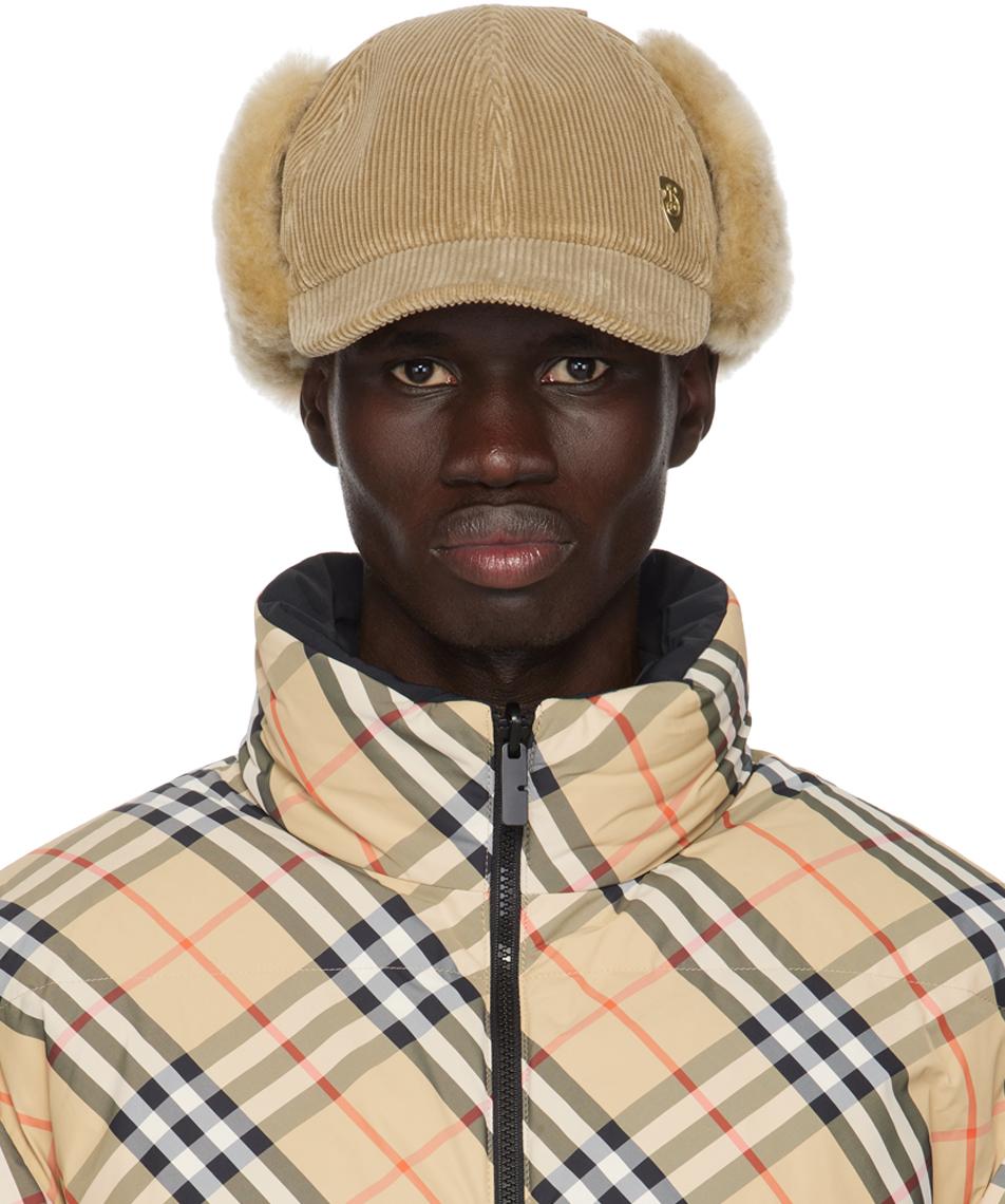 Burberry Shearling Trim Corduroy Trapper Cap in Brown for Men | Lyst