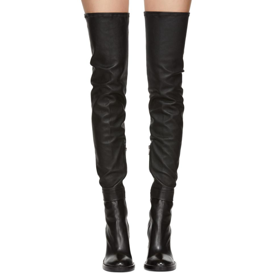 Ann Demeulemeester Black Leather Over-the-knee Boots - Lyst