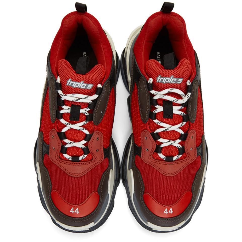 Balenciaga Leather Red And Black Triple S Sneakers for Men - Lyst