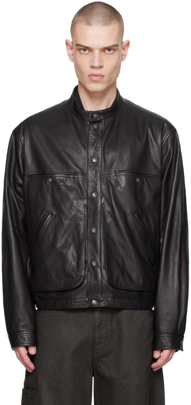 Lemaire Stand Collar Leather Jacket in Black for Men | Lyst