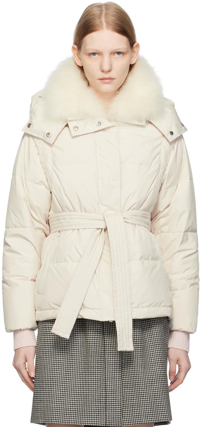 Yves Salomon White Belted Down Jacket in Natural | Lyst