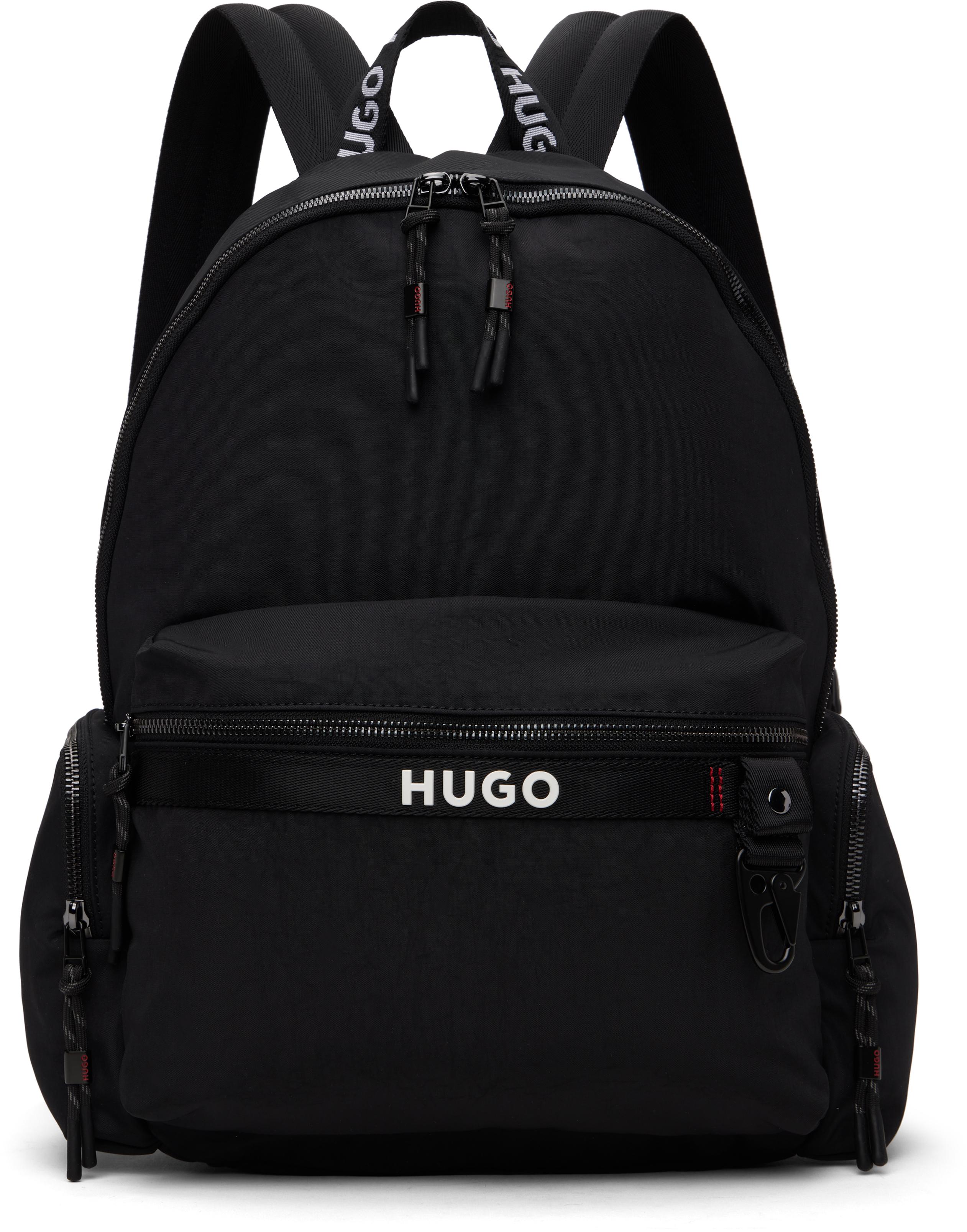 HUGO Multi-Pocket Contrast Logo Backpack in Black for Men | Lyst