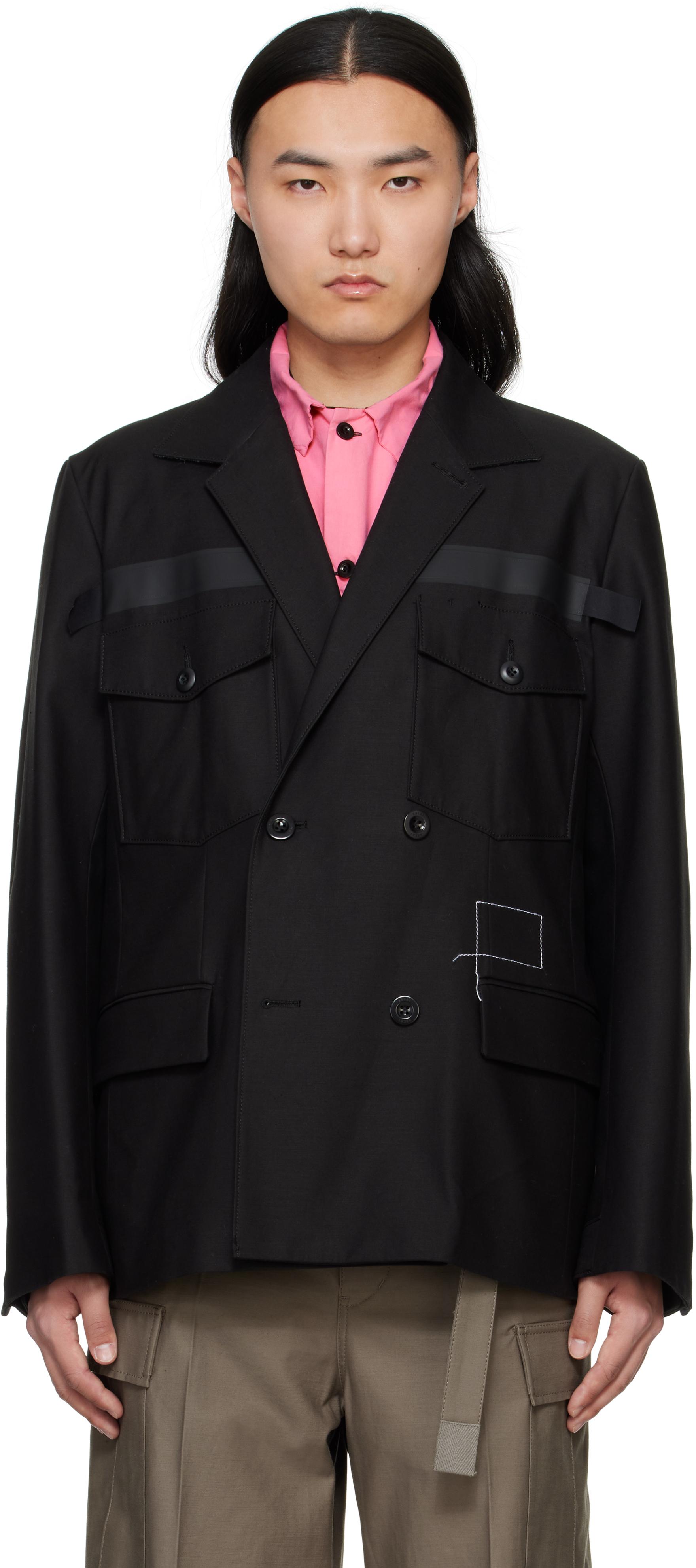 Sacai Wtaps Edition Cotton Back Satin Blazer in Black for Sacai Wtaps Edition Cotton Back Satin Blazer in Black for