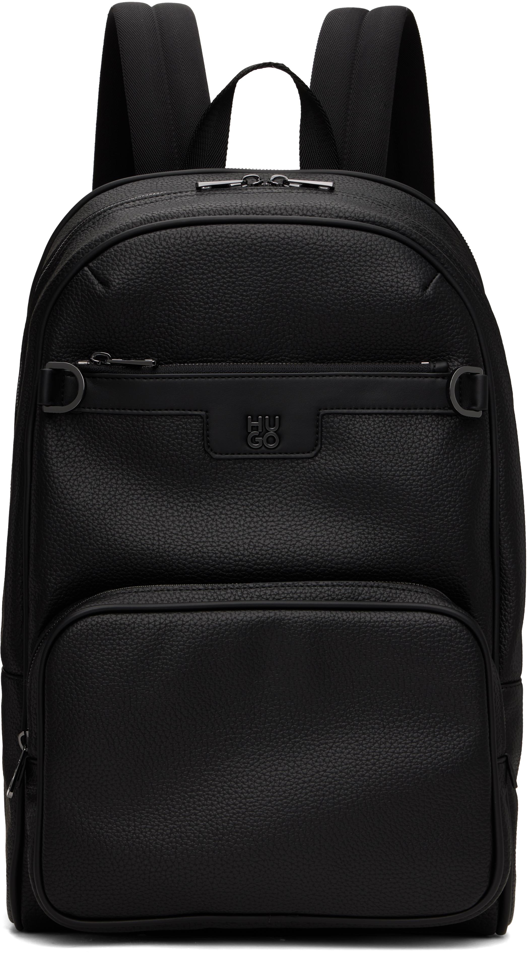 HUGO Stacked Logo Trim Faux-Leather Backpack in Black for Men | Lyst