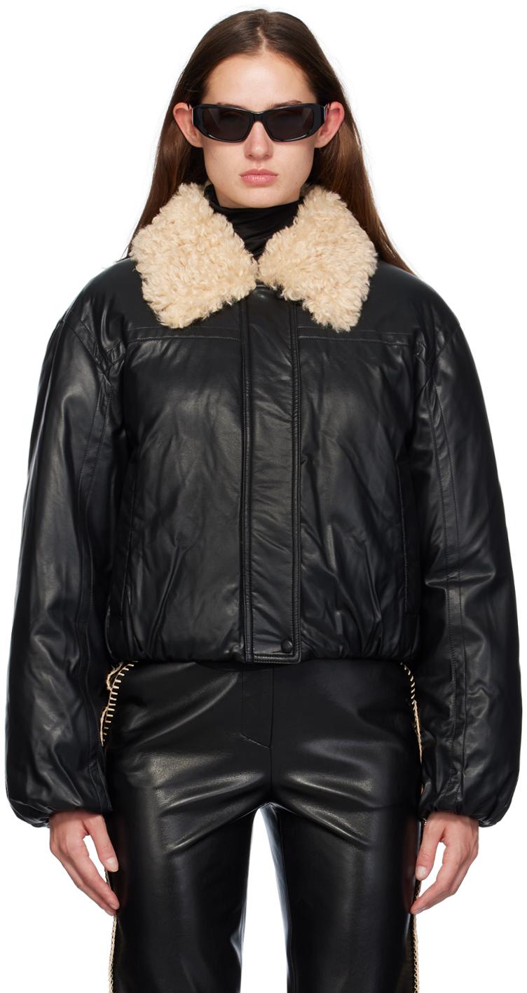 Stand Studio Fran Faux-Leather Bomber Jacket in Black | Lyst