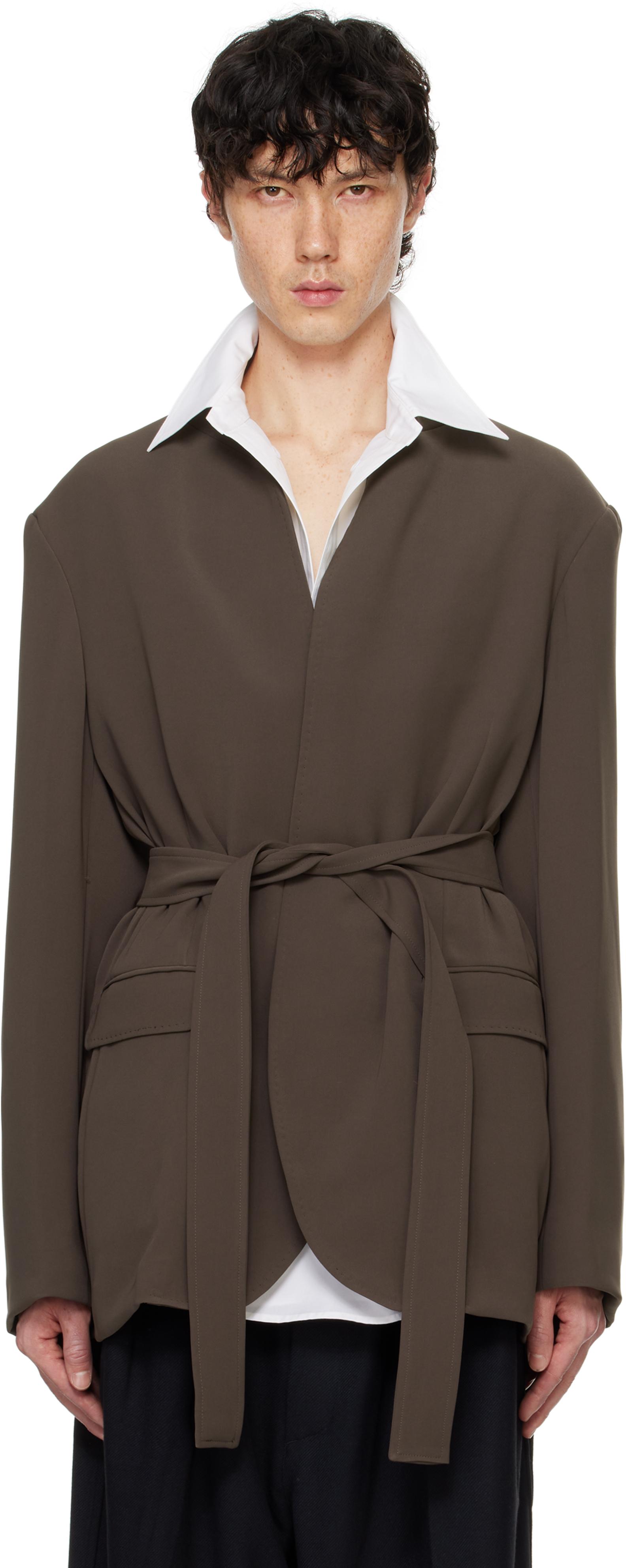 RAINMAKER KYOTO Taupe Stand Up Shawl Collar Blazer in Black for Men | Lyst