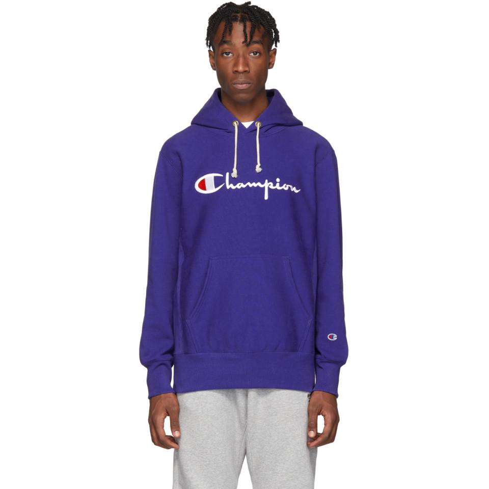 Champion Cotton Blue Script Logo Hoodie for Men - Lyst