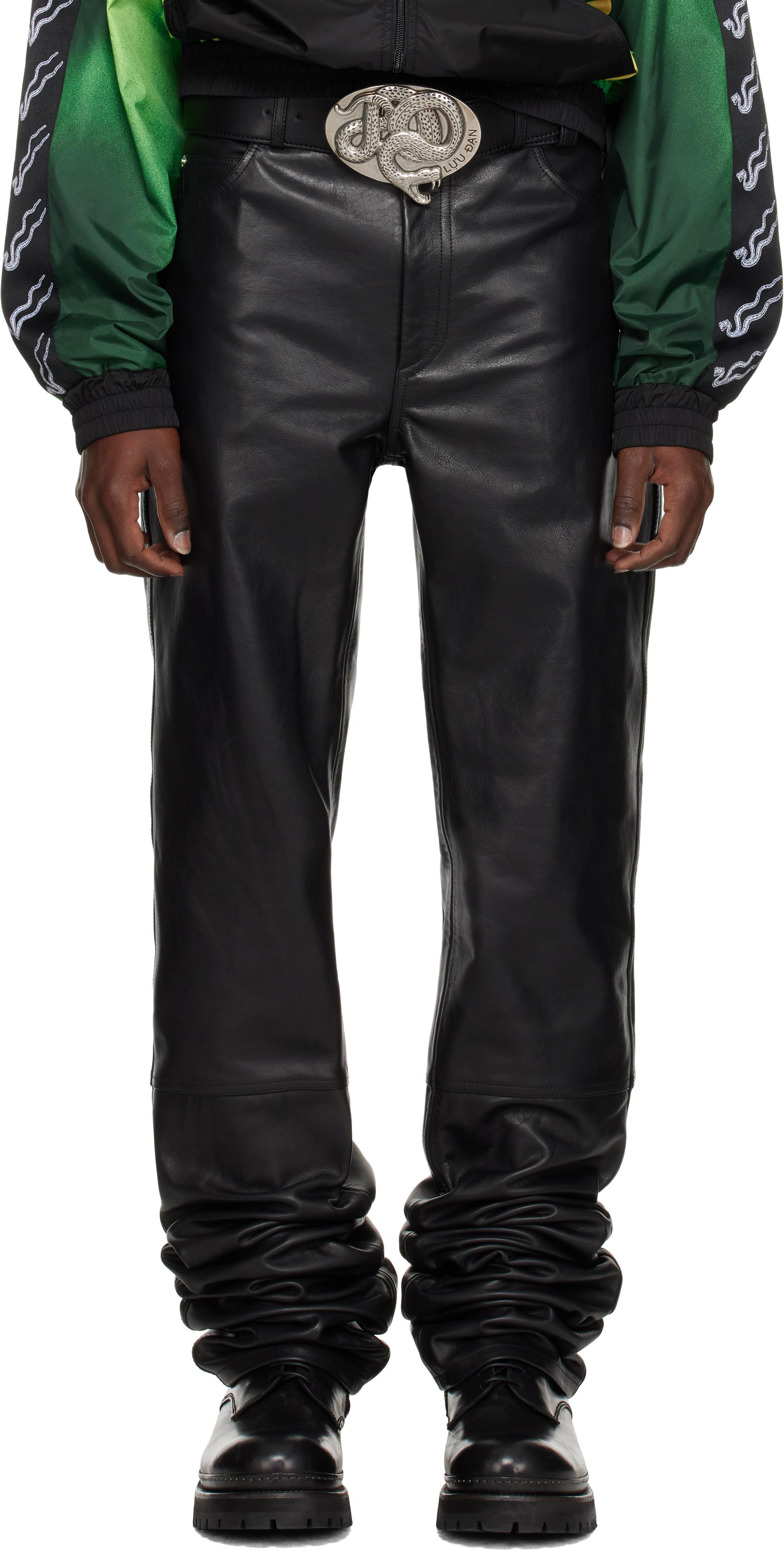 Lu'u Dan Stacked Straight Leg Leather Pants in Black for Men | Lyst
