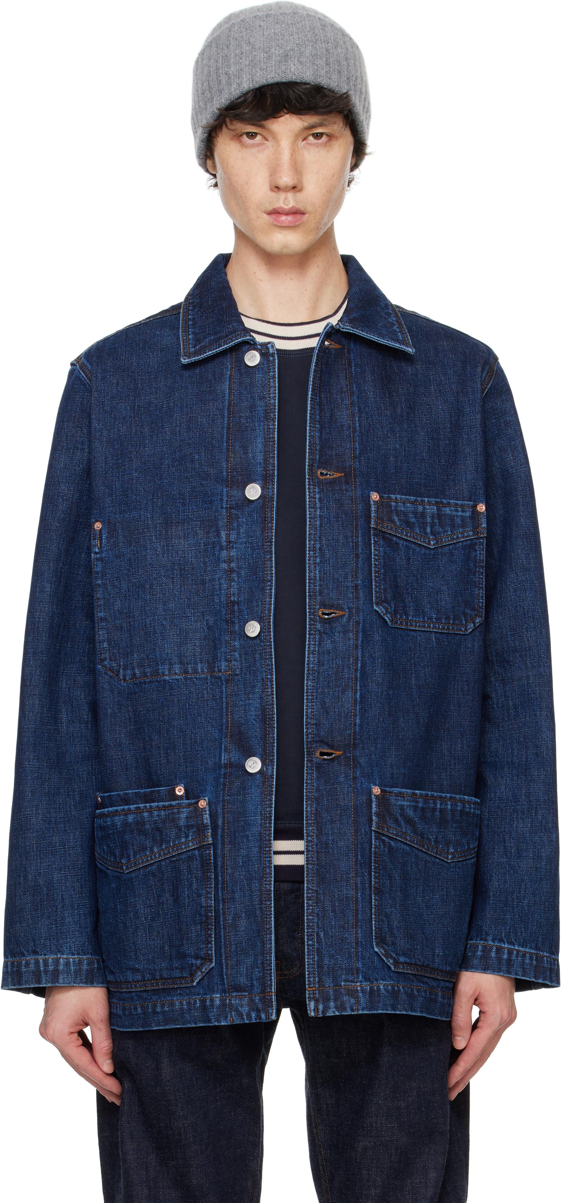 Drake's Selvedge Five-Pocket Denim Chore Jacket in Blue for Men | Lyst