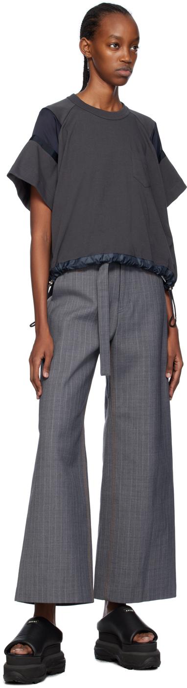 Sacai レディース ブラック グレー ストライプ トラウザーズ Sacai レディース ブラック グレー ストライプ トラウザーズ