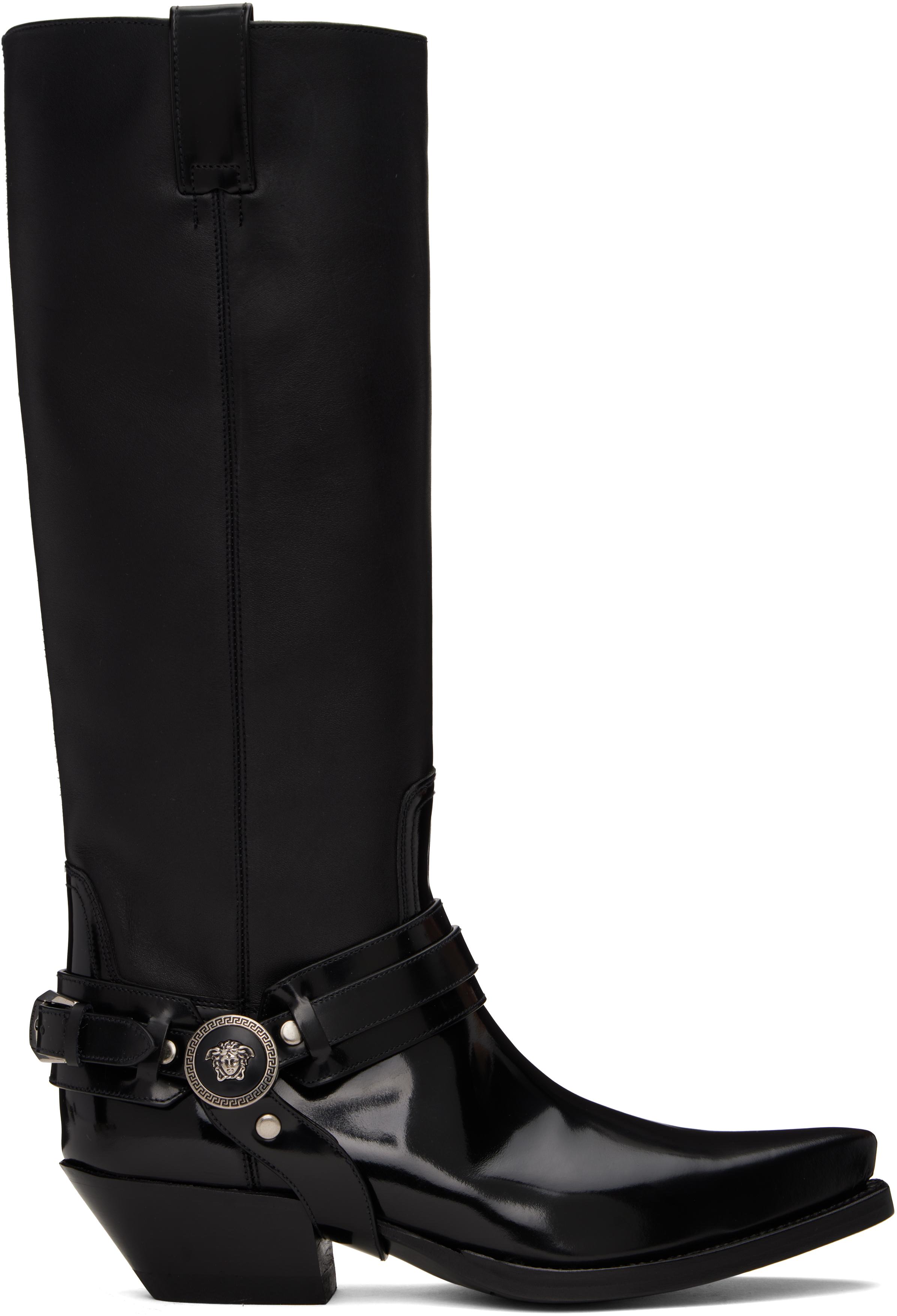 Versace Texano Knee-High Tall Boots in Black | Lyst