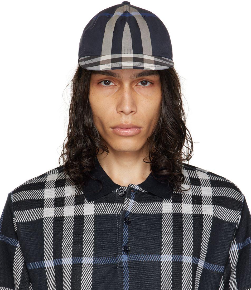 Burberry Navy Check Cap in Black for Men | Lyst