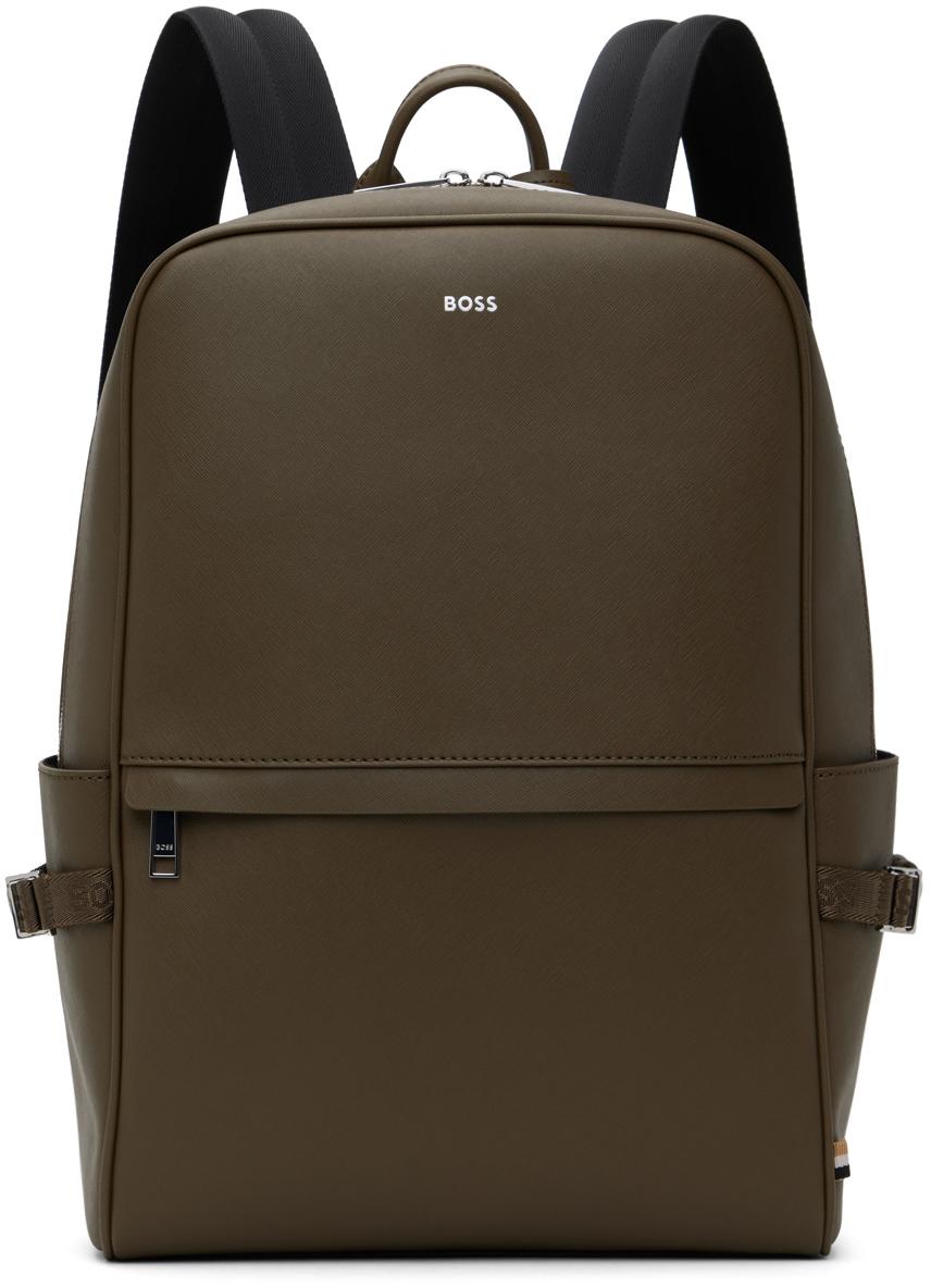 BOSS Signature Stripe Saffiano Leather Backpack in Black for Men | Lyst