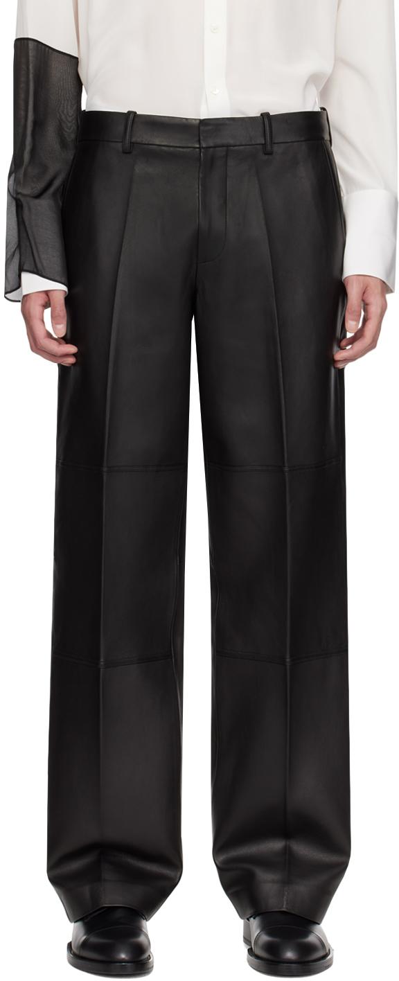 Helmut Lang Creased Leather Pants in Black for Men | Lyst