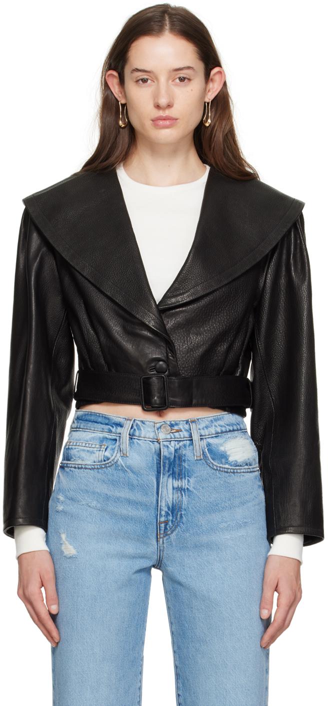 FRAME Cropped Leather Jacket in Black | Lyst