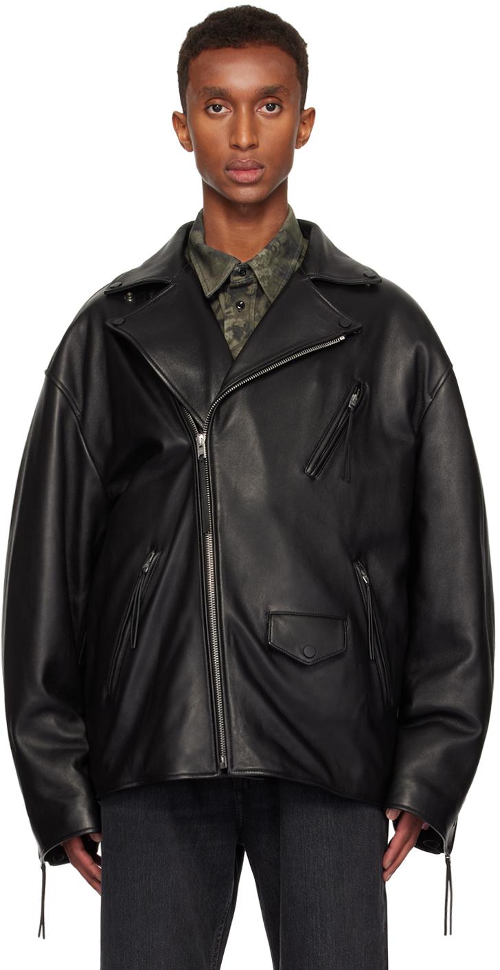 Acne Studios メンズ ブラック Waxy ナッパレザー バイカー Acne Studios メンズ ブラック Waxy ナッパレザー バイカー