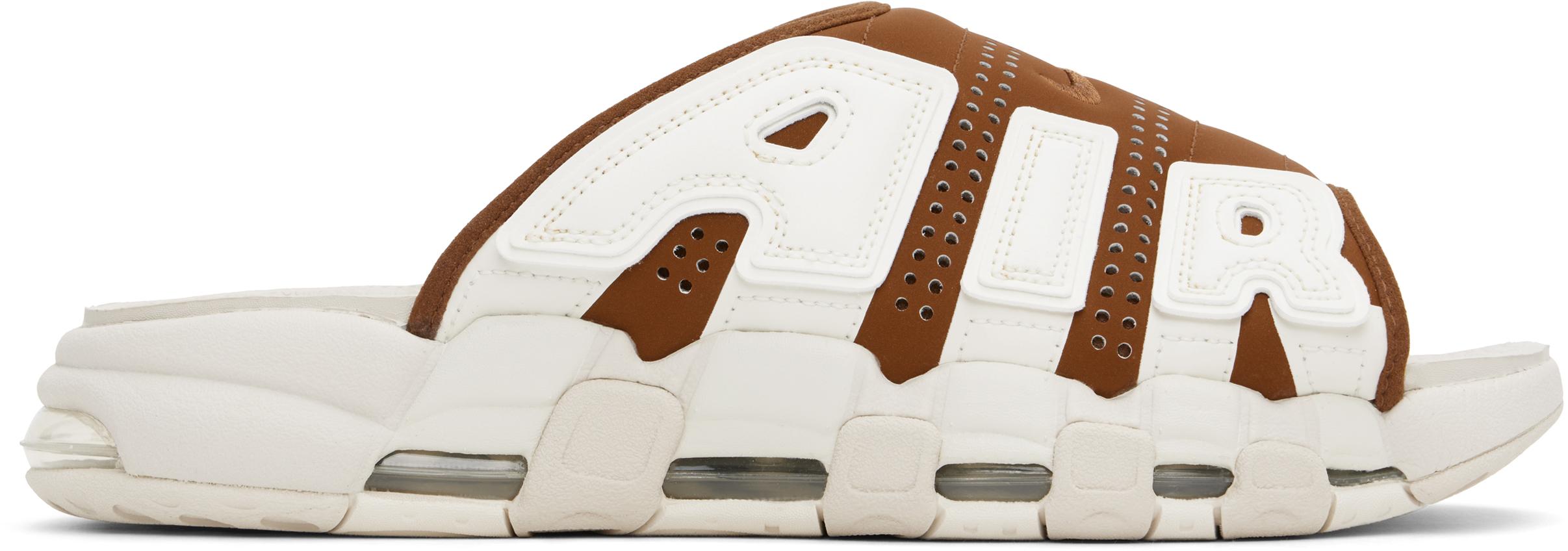 Nike Tan & Off- Air More Uptempo Pool Slides in Black for Men | Lyst